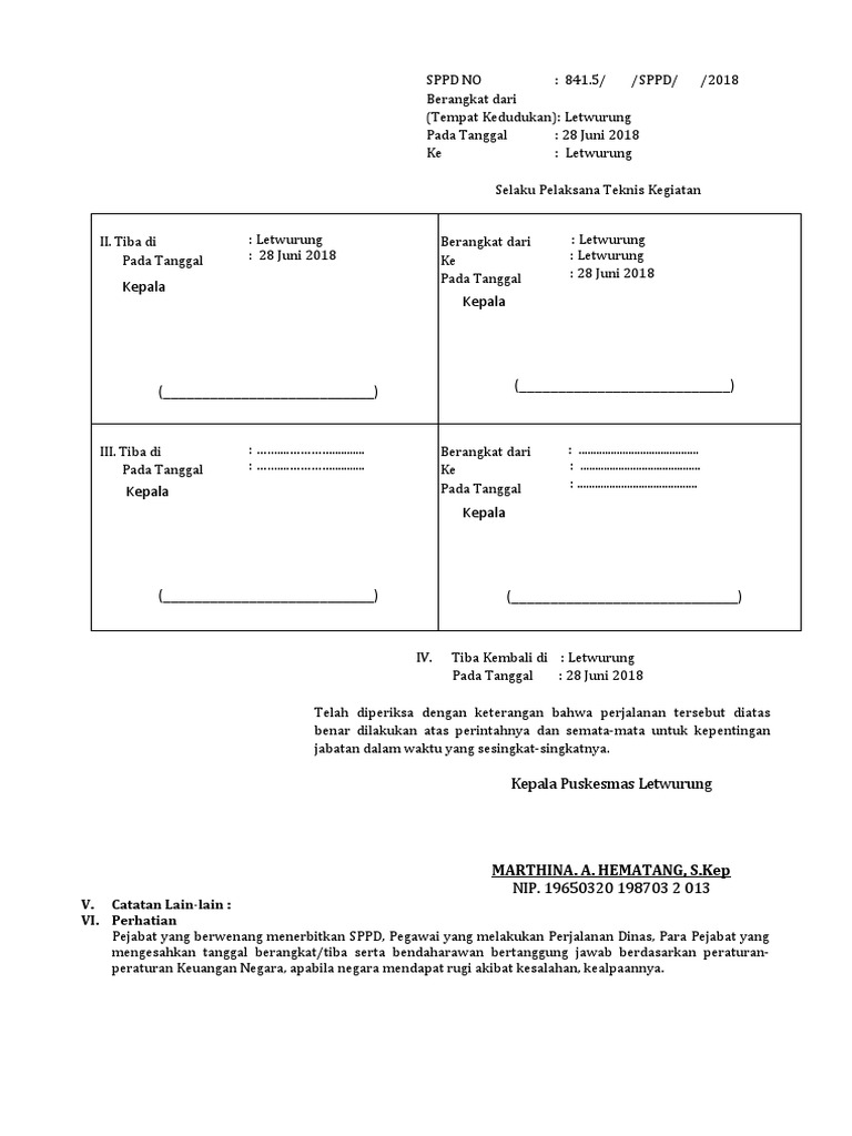 SPPD BOK Lembar Belakang Letwurung | PDF
