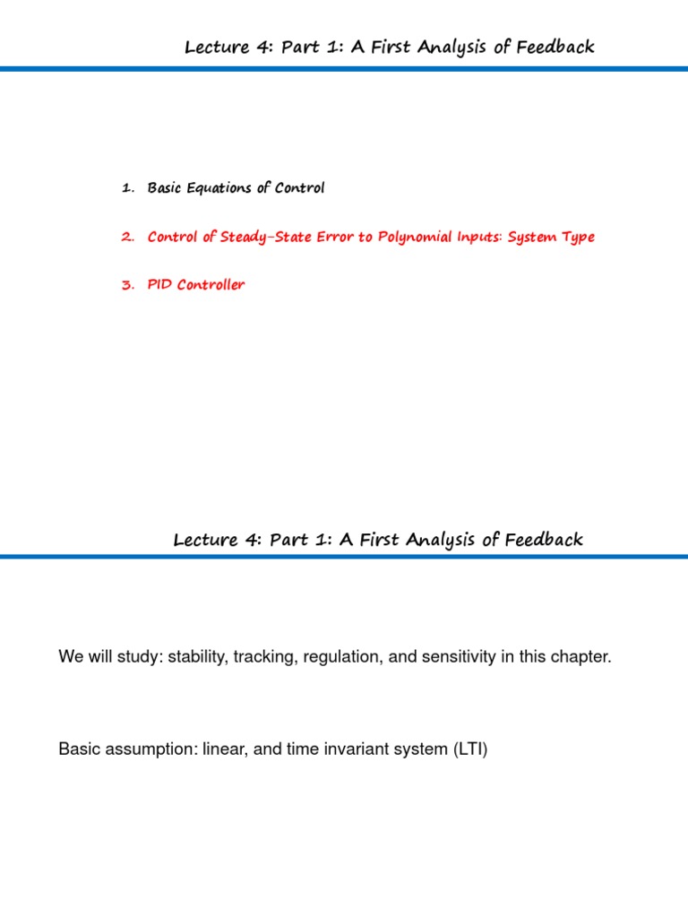 Lecture 4 1 A First Analysis Of Feedback Pdf Control Theory Feedback