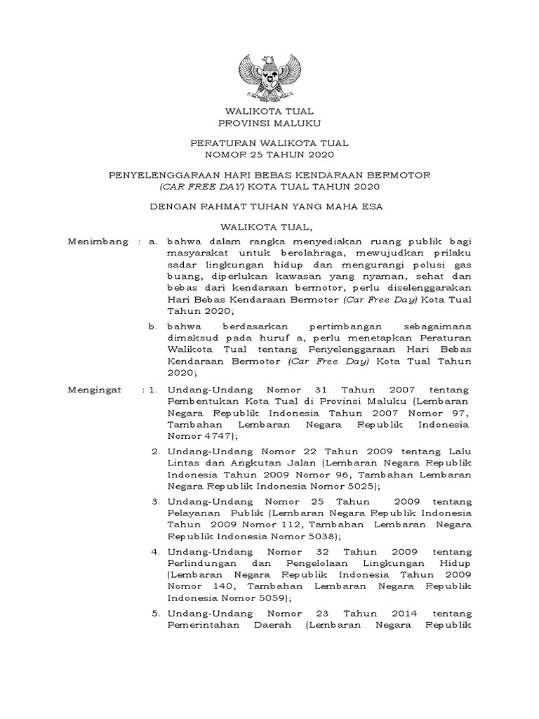 Perda Walikota Tual Nomor 25 Tahun 2020 | PDF