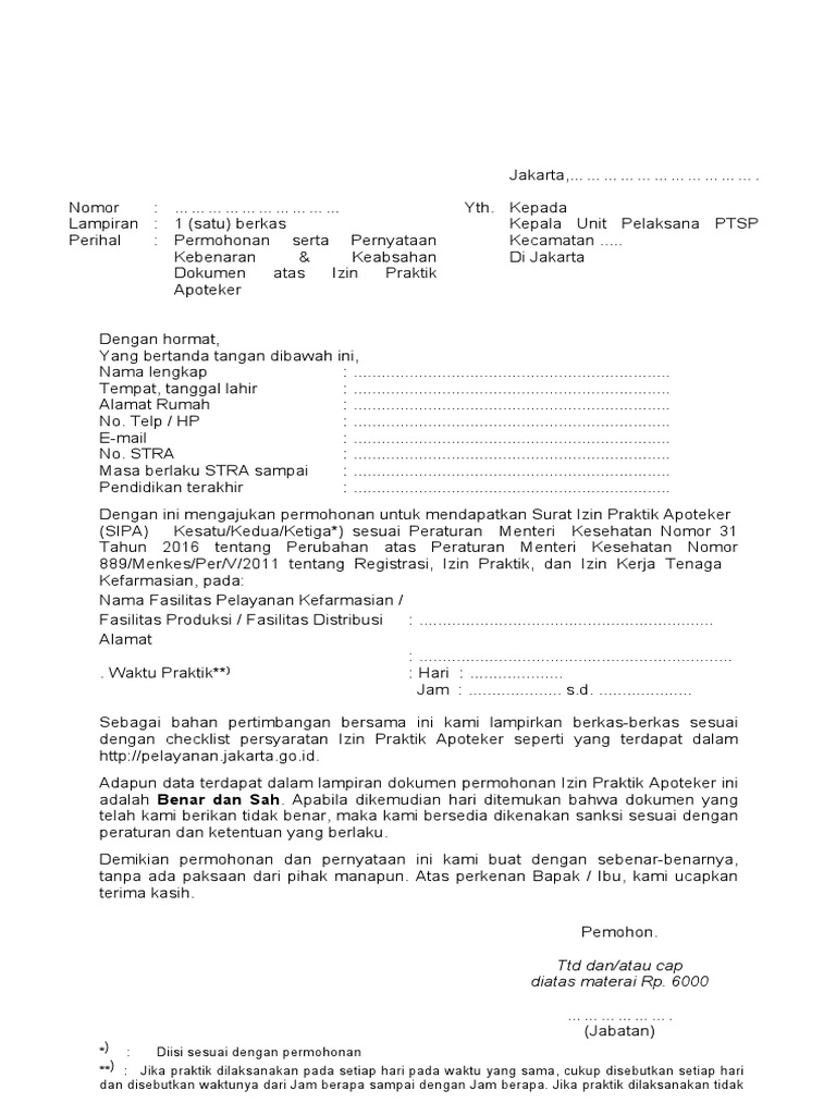 Permohonan Izin Praktik Apoteker SIPA | PDF