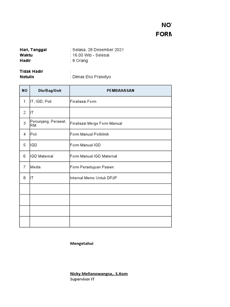 Notulen Rapat SIMRS | PDF