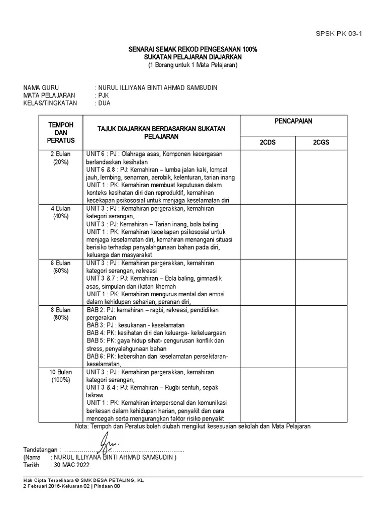Senarai Semak Rekod Pengesanan PJPK T2 2022 | PDF