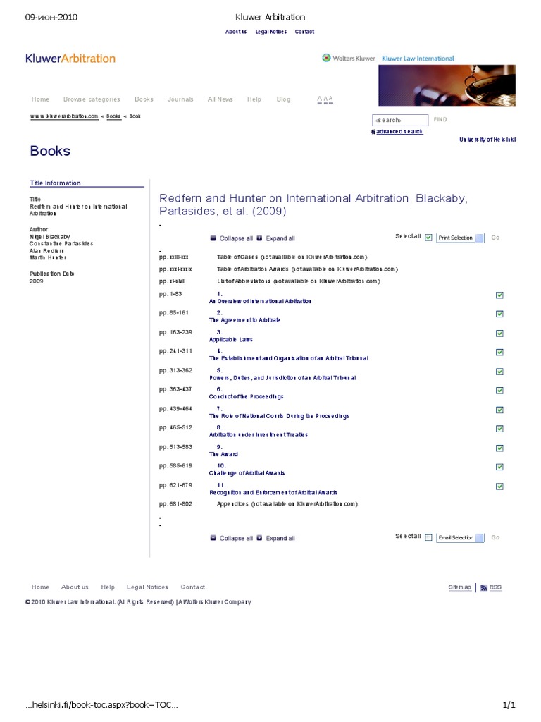 Content. Redfern & Hunter On International Arbitration (2009) | PDF ...