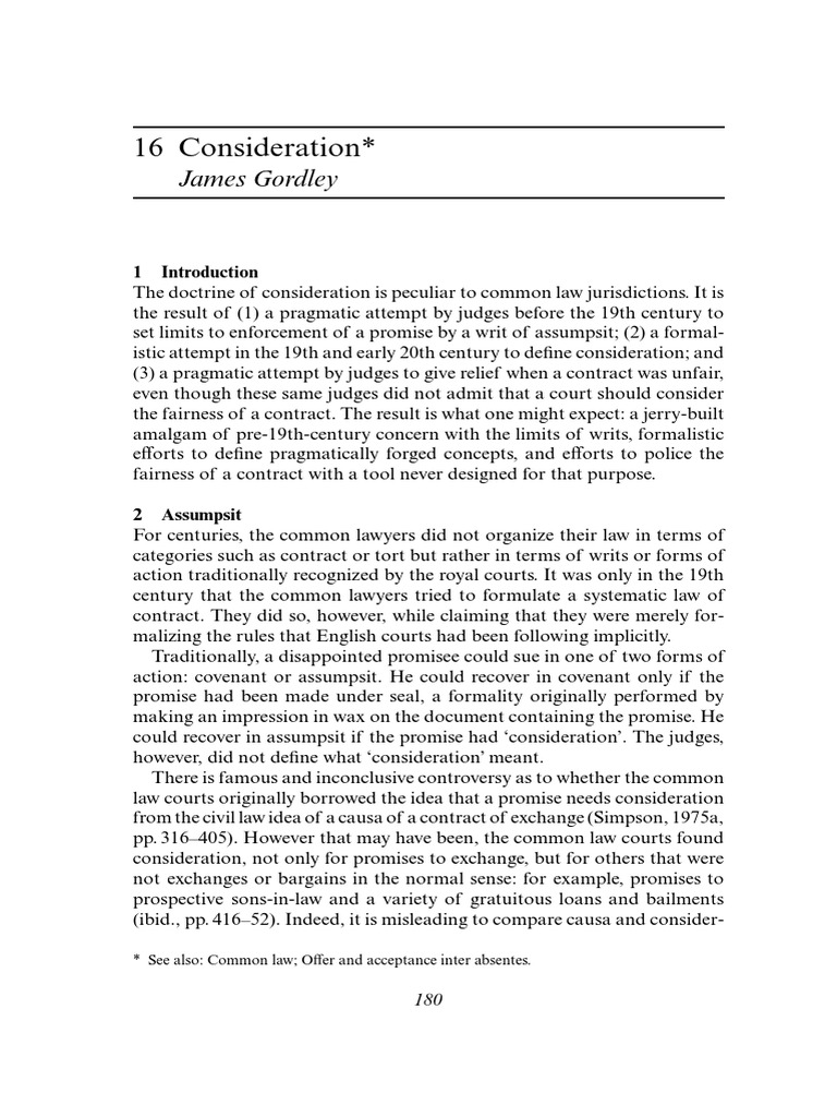 Gordley. Consideration | PDF | Consideration | Lease