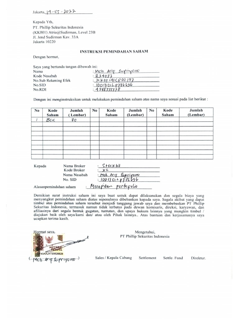 Form Pemindahan Saham | PDF