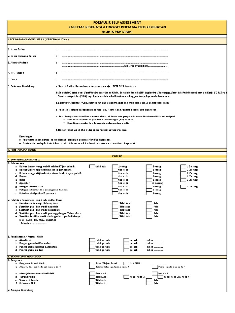 Formulir Self Assessment Klinik Rawat Jalan | PDF