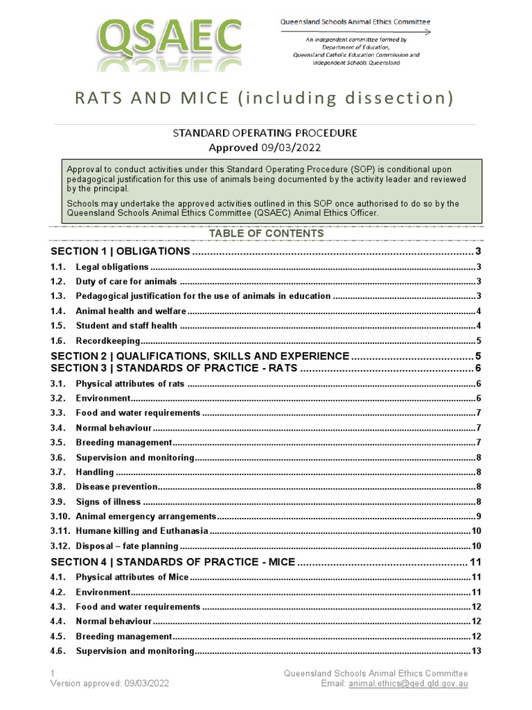 Sop Rats Mice | PDF | Mouse | Animal Welfare