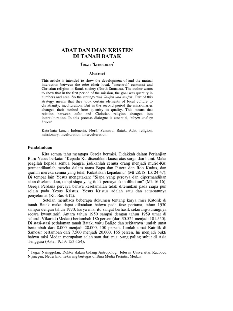 Adat Dan Iman Kristen Di Tanah Batak Ac6fd656 | PDF