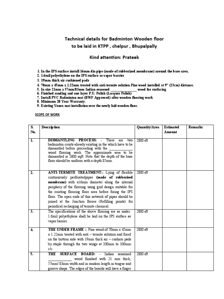 Wooden Floor Specification | PDF | Flooring | Building Technology