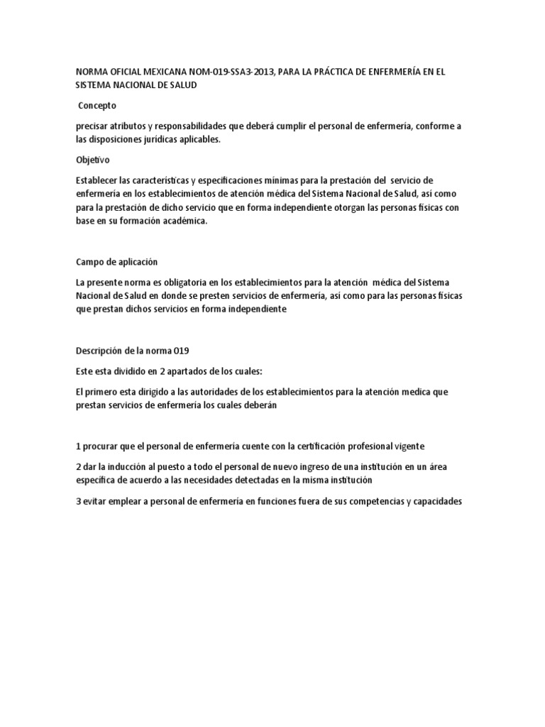 Norma Oficial Mexicana Nom 019 | PDF | Enfermería | Cuidado de la salud