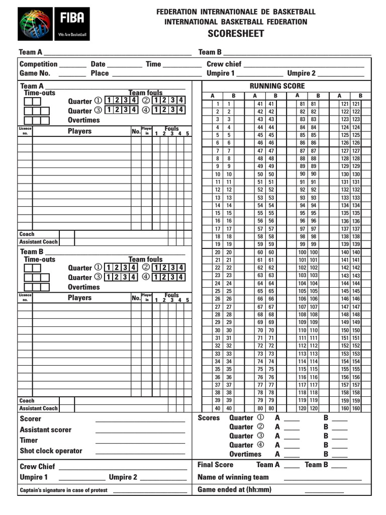 OFficial FIBA Scoresheet | PDF | Sports | Team Sports