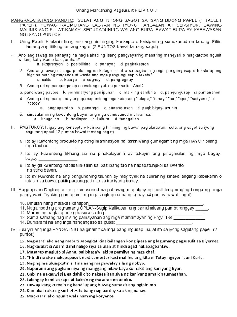 Quarter 1 Filipino-Summative Test | PDF