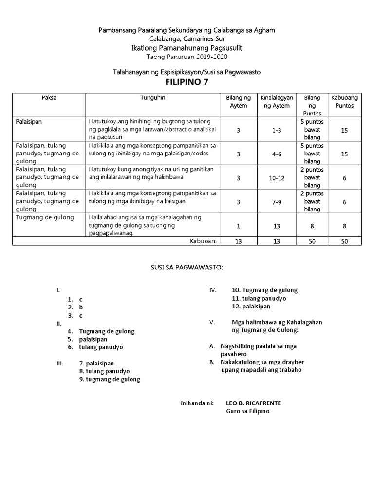 TOS-Filipino 7-3rd | PDF