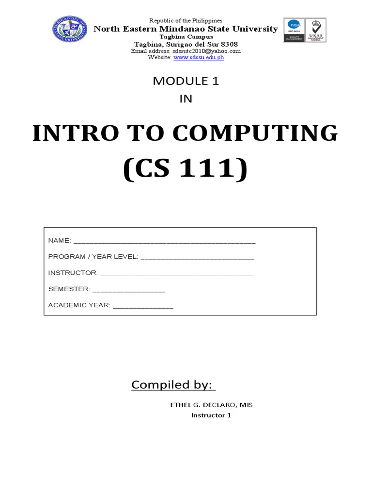 MODULE 1 CS 111 | PDF | Input/Output | Central Processing Unit
