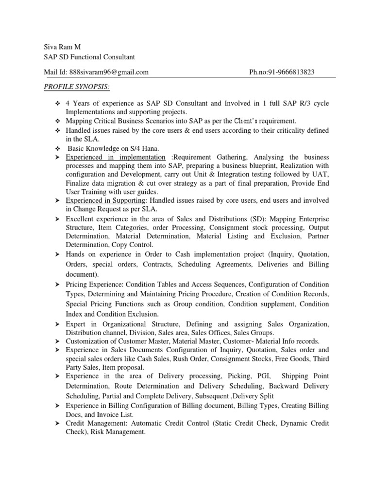 Siva Ram - SAP SD Consultant | PDF | Sales | Pricing