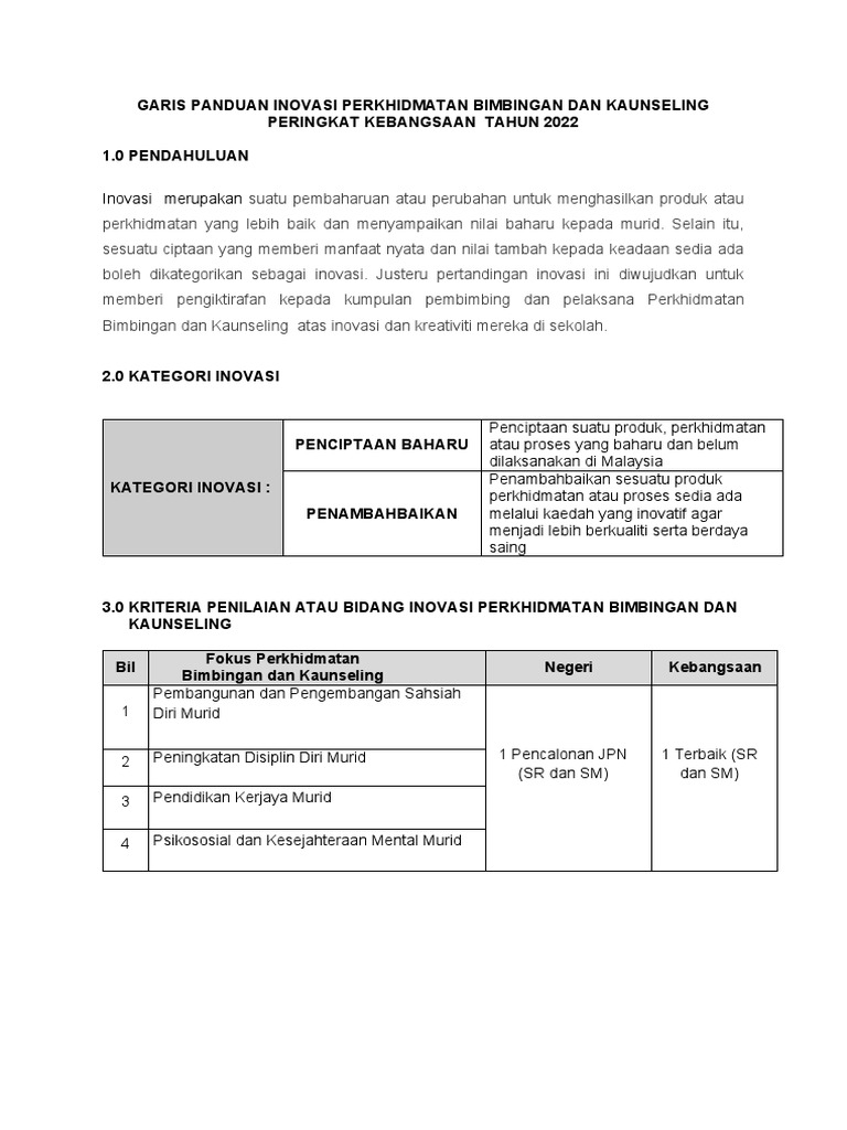 Garis Panduan Inovasi B&K Tahun 2022 | PDF