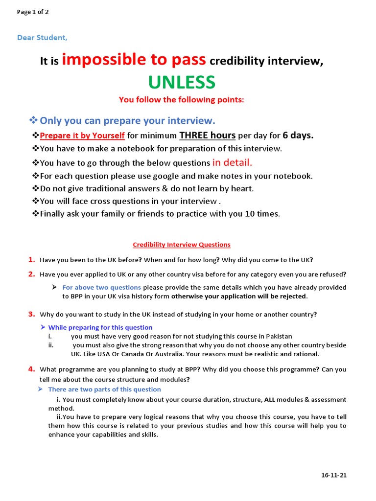 BPP University Credibility Interview Guide | PDF | University | Reason