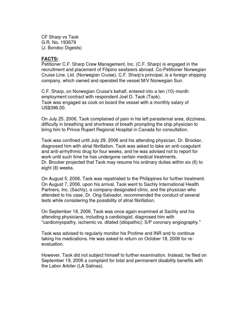 CF Sharp Vs Taok | PDF | Employment | Disability