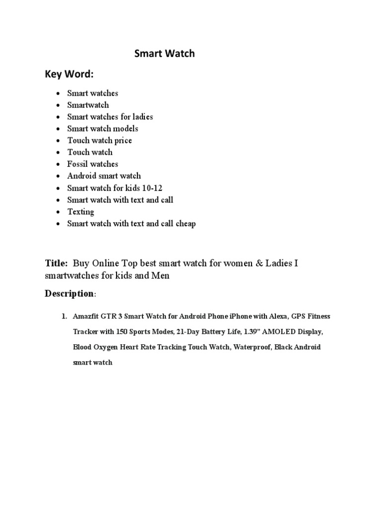 Smart Watch | PDF | Smartwatch | Smartphone