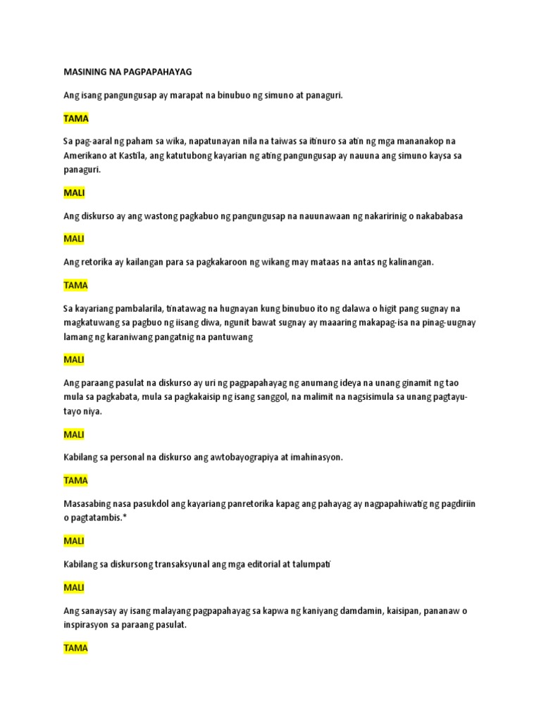 Masining Na Pagpapahayag | PDF