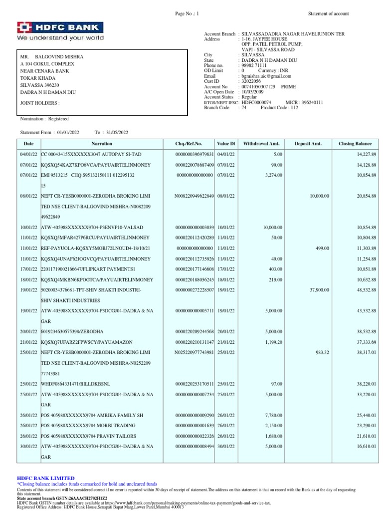 Date Narration Chq./Ref - No. Value DT Withdrawal Amt. Deposit Amt ...