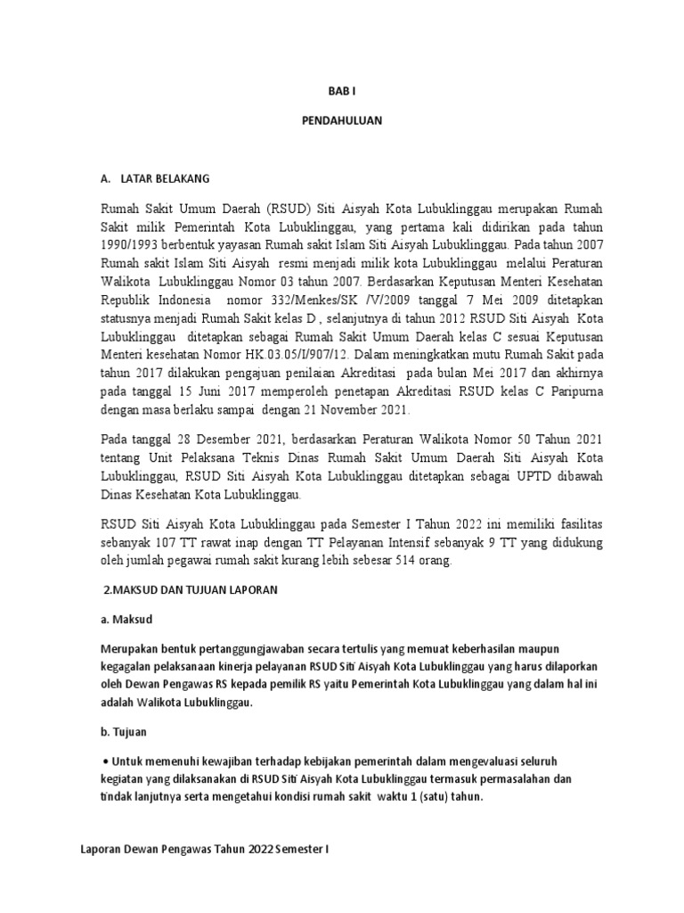 Laporan Dewas Semester 1 2022 | PDF