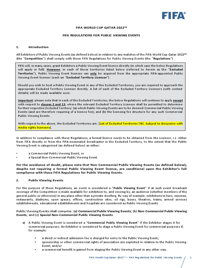 FIFA World Cup Qatar 2022 - Regulations For Public Viewing Events - 22 ...