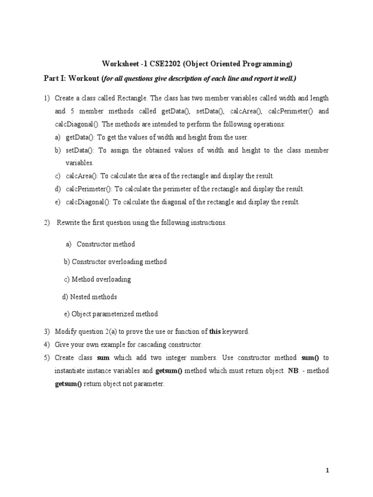 CSE2202 Worksheet1&2 | PDF | Method (Computer Programming ...