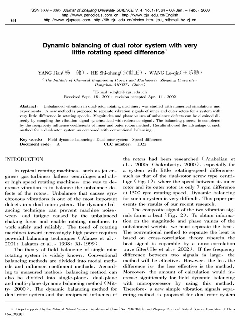Dynamic Balancing of Dual Rotor System | PDF
