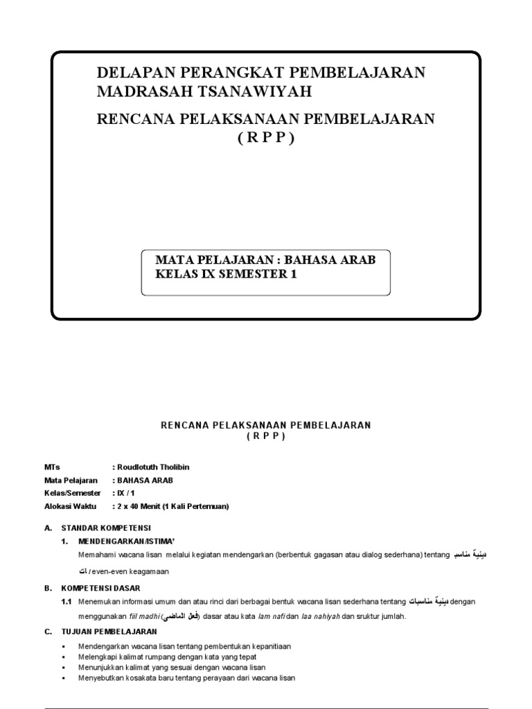RPP Bahasa Arab Kls IX | PDF | Karier & Perkembangan
