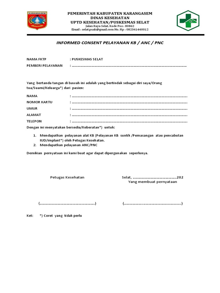 Informed Consent Pelayanan Kb2 | PDF