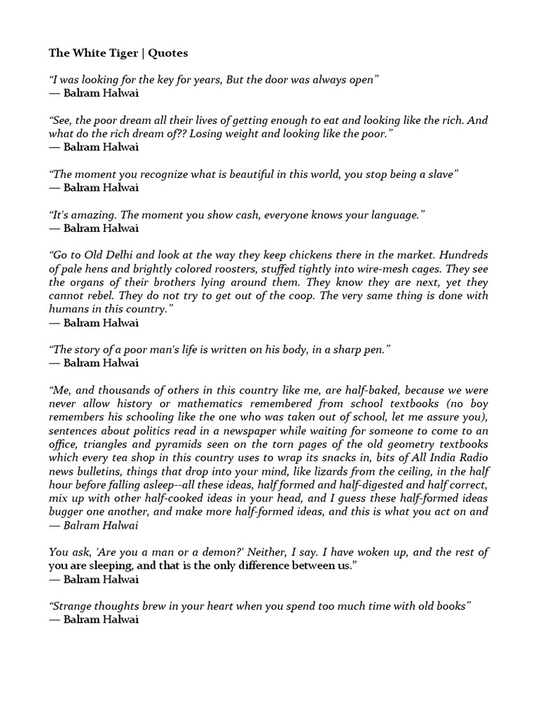 The White Tiger (Quotes) | PDF