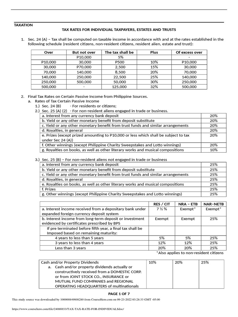 Taxation Tax Rates For Individual Taxpayers, Estates and Trusts | PDF ...