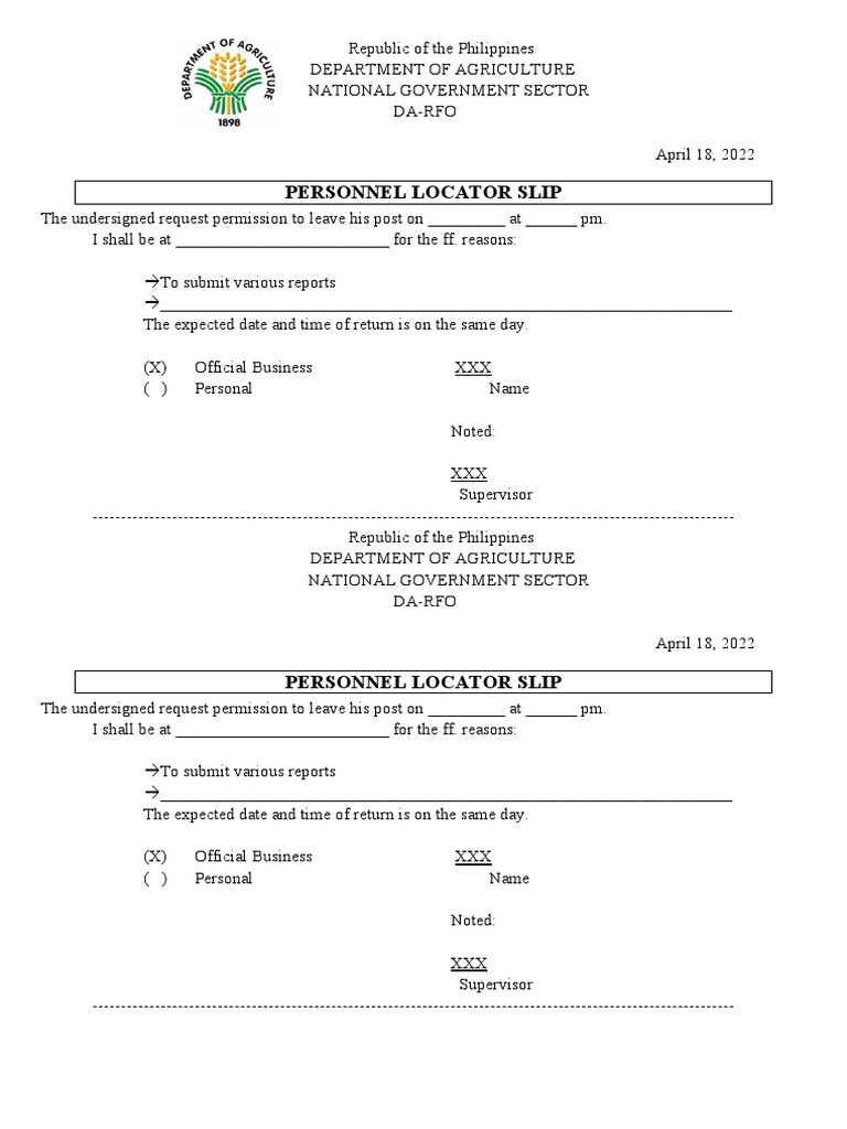 LOCATOR SLIP Sample | PDF