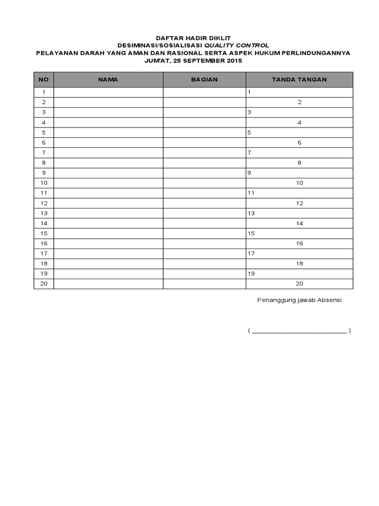 DAFTAR HADIR PESERTA Bank Darah | PDF