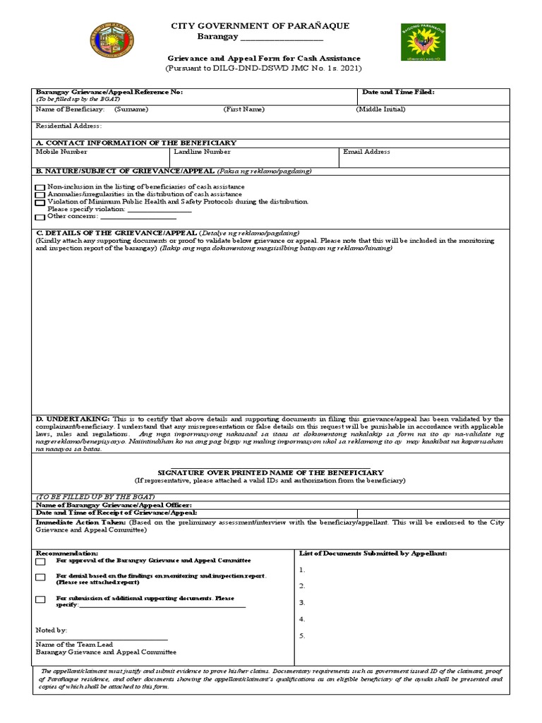 Grievance and Appeal Form | PDF | Public Law | Government