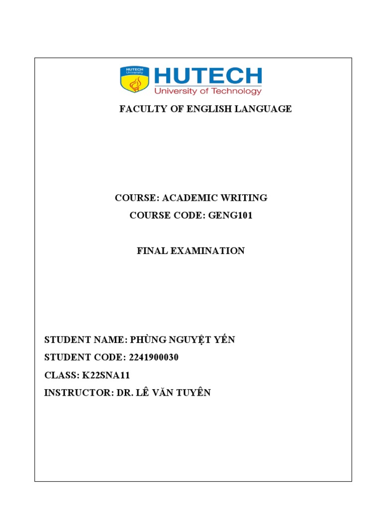 Academic Writing - Final Exam | PDF | English As A Second Or Foreign ...