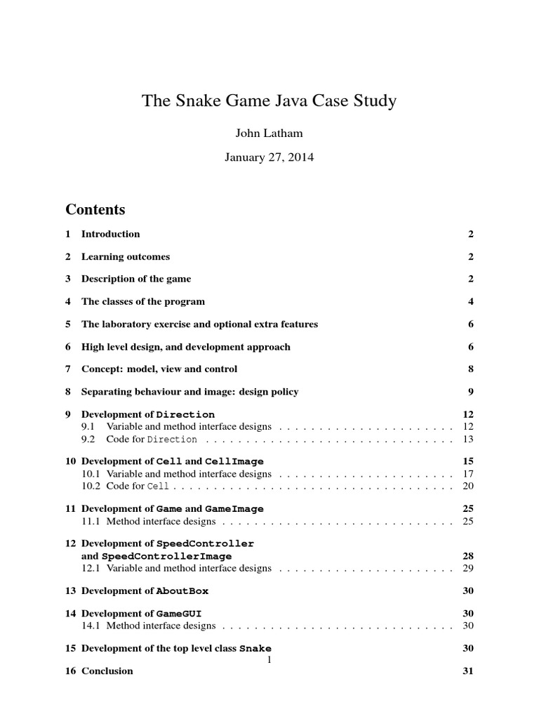 Documentation - For Snake - Game - Project | PDF | Class (Computer Programming) | Method ...
