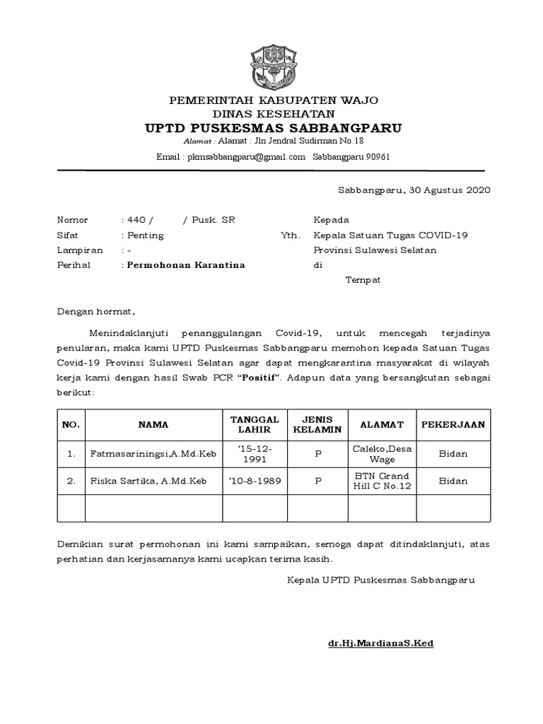 Format Pengantar Karantina | PDF