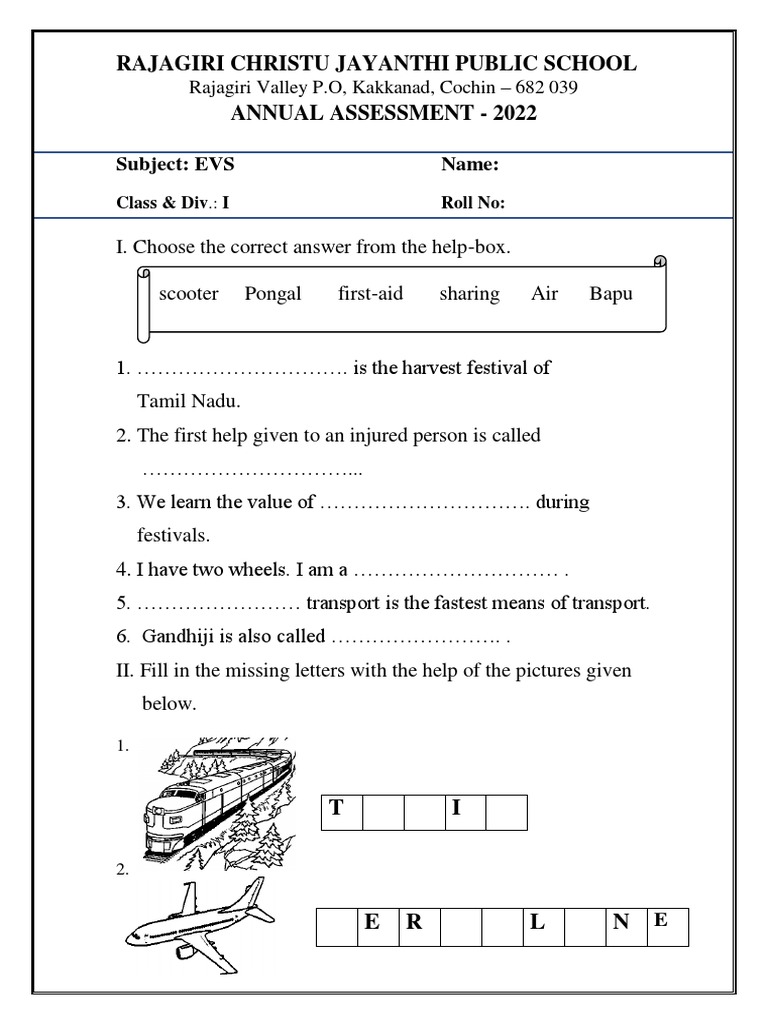 Class 1 Evs QP | PDF