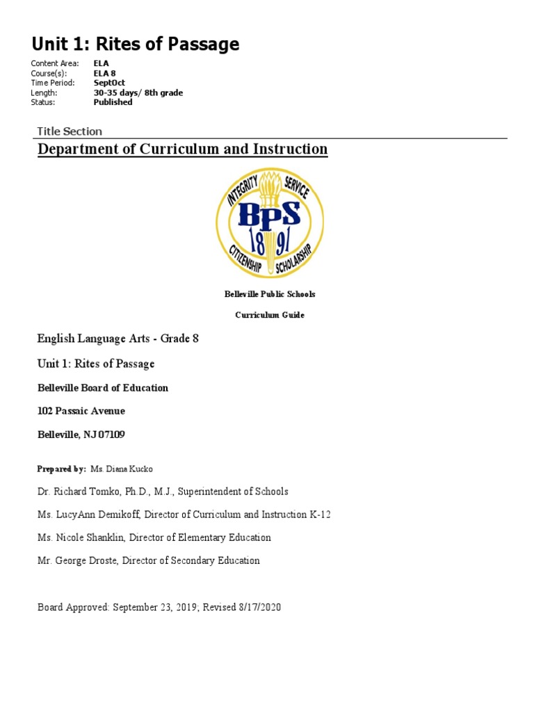 Unit - Unit 1 - Rites of Passage | PDF | Essays | Narrative