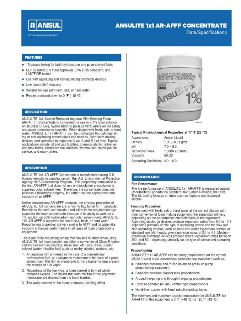Ansulite 1x1 AR-AFFF CONCENTRATE | PDF | Physical Sciences | Chemical ...