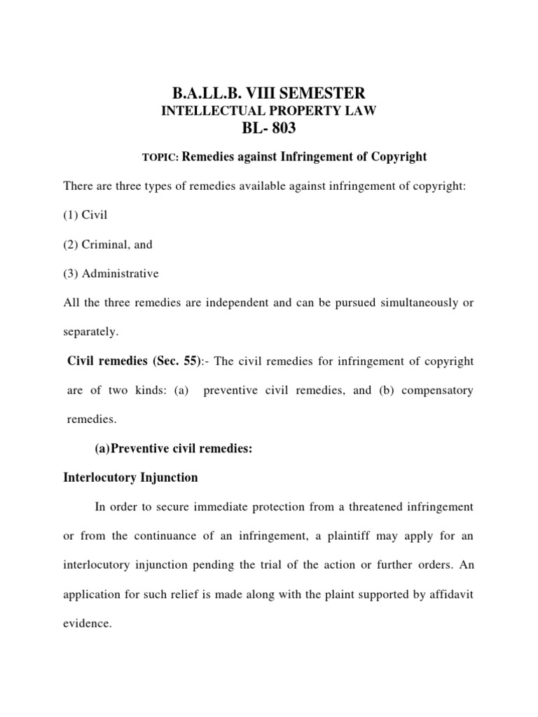 BALLB 1205 VIII SEM INTELLECTUAL PROPERTY LAW BL 803 Lecture On ...