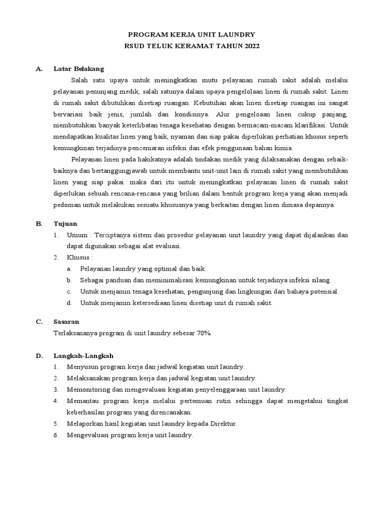 Program Kerja Unit Laundry | PDF