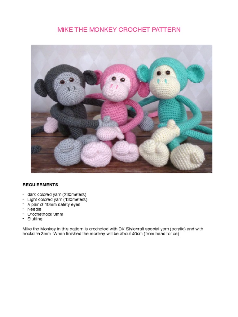 Mike the Monkey Crochet Pattern Guide | PDF | Crochet | Weaving