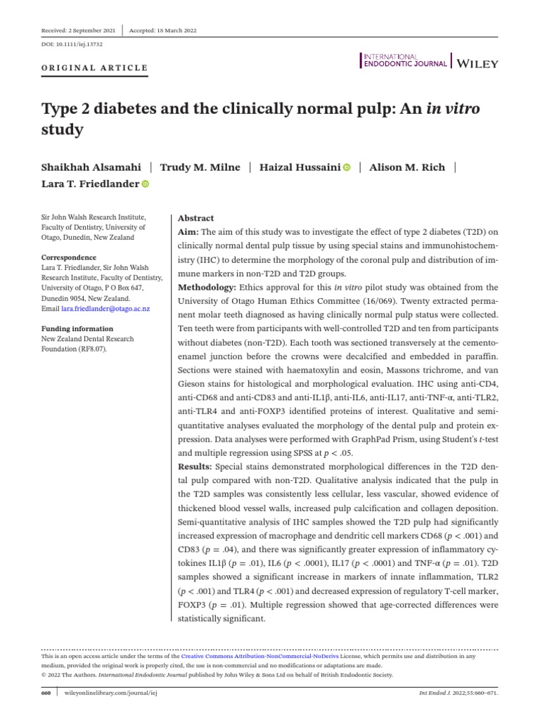 Int Endodontic J - 2022 - Alsamahi - Type 2 Diabetes and The Clinically ...