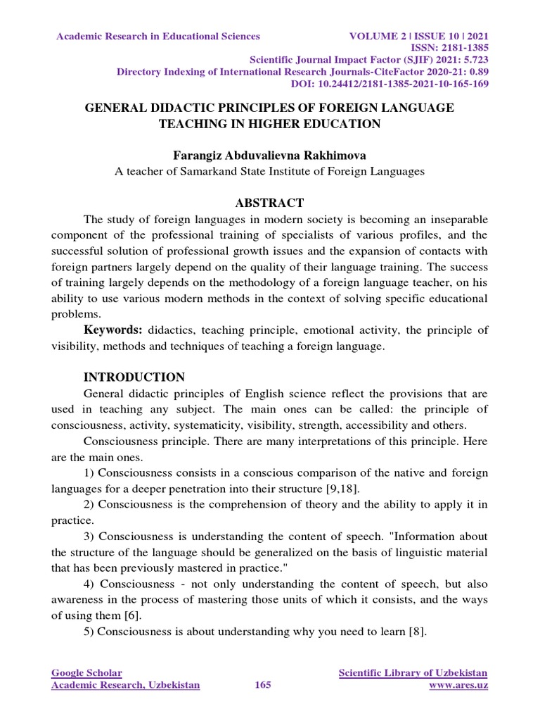 General Didactic Principles of Foreign Language Teaching in Higher Education | PDF | Science ...