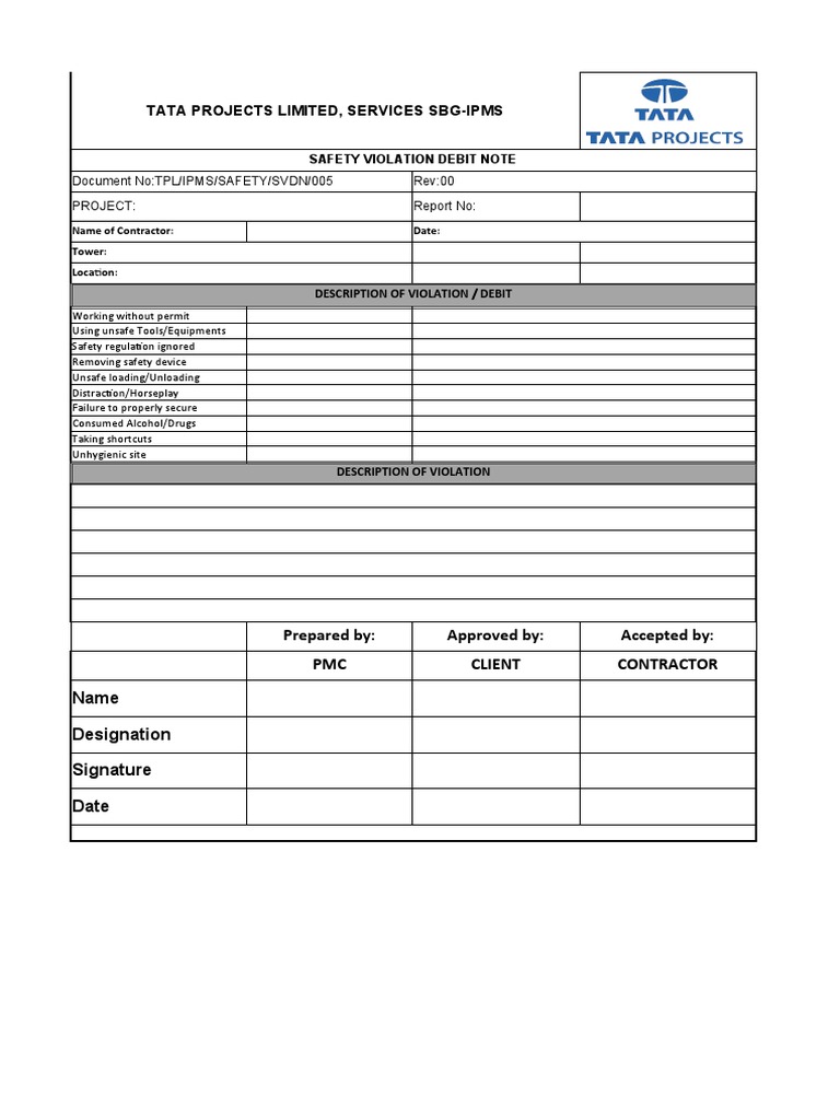 Safety Violation Debit Note Format | PDF | Law | Computers