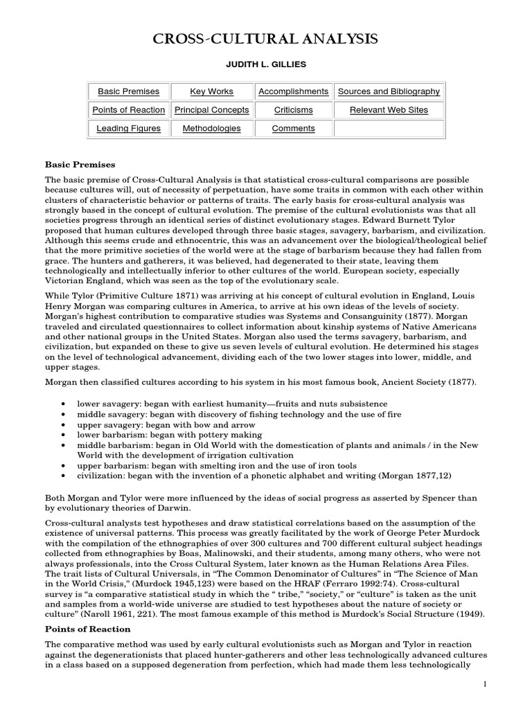 Cross Cultural Analysis | PDF | Ethnography | Franz Boas