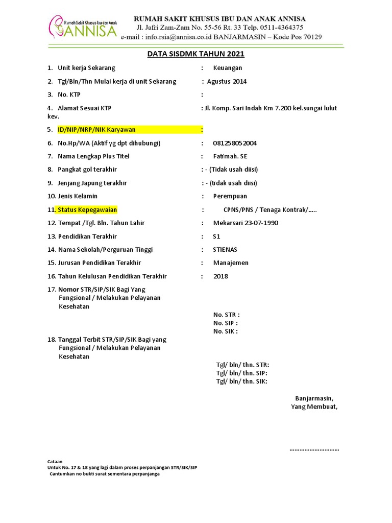 Data SDMK Rskia Annisa Tahun 2021 | PDF | Pengelolaan Keuangan & Uang